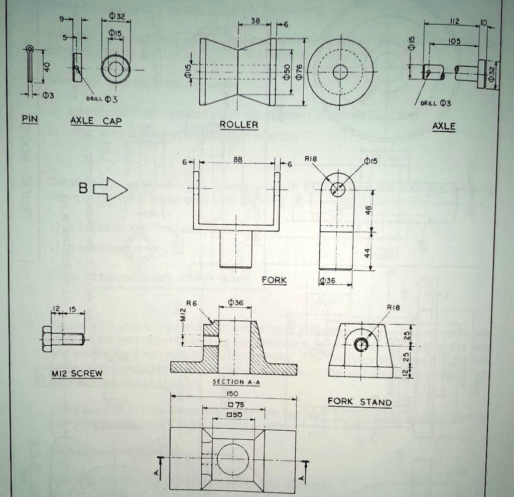 SOLVED: Draw the first angle orthographic views of an assembled cable ...