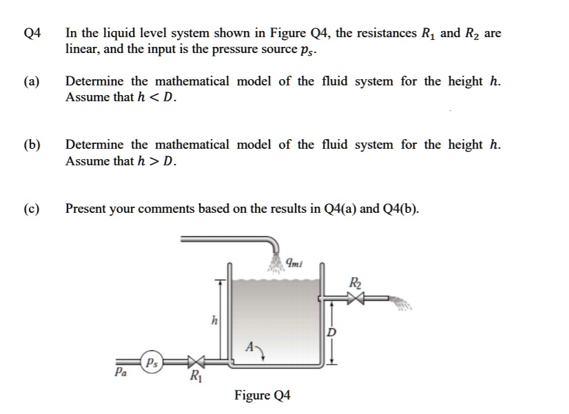 Q4 In the liquid level system shown in Figure Q4, the resistances R1 ...