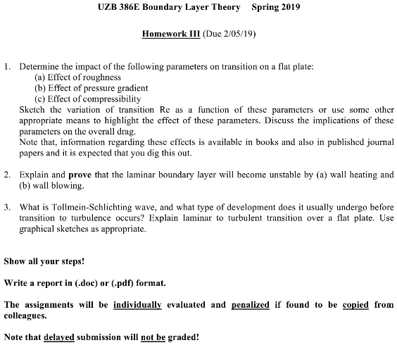 SOLVED: UZB 386E Boundary Layer Theory Spring 2019 Homework III (Due 2/05/19) Determine the ...