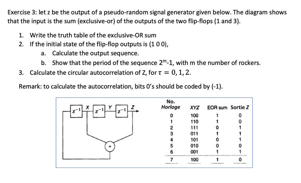 SOLVED: Exercise 3: Let z be the output of a pseudo-random signal ...
