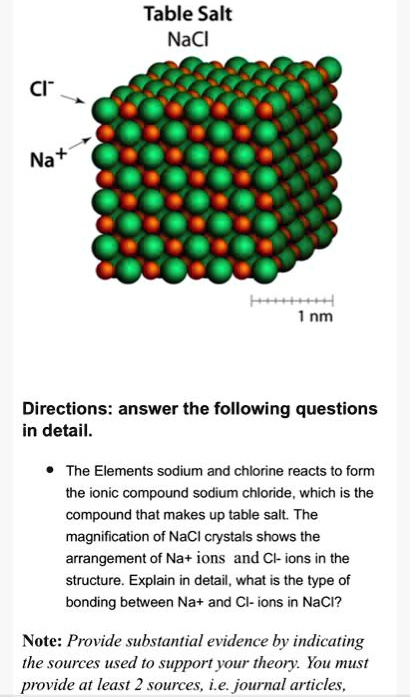 SOLVED:Table Salt NaCl CI" Na + nm Directions: answer the following ...