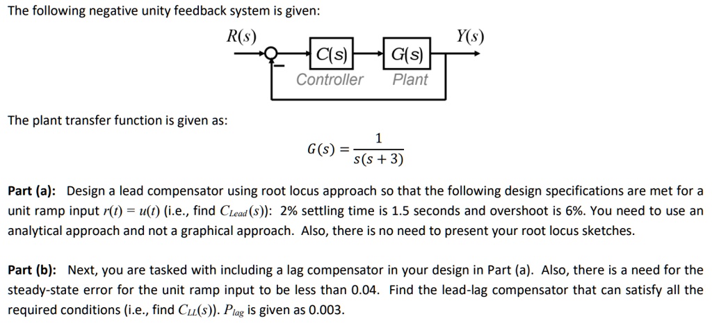 the following negative unity feedback system is given rs cs controller gs plant the plant ...