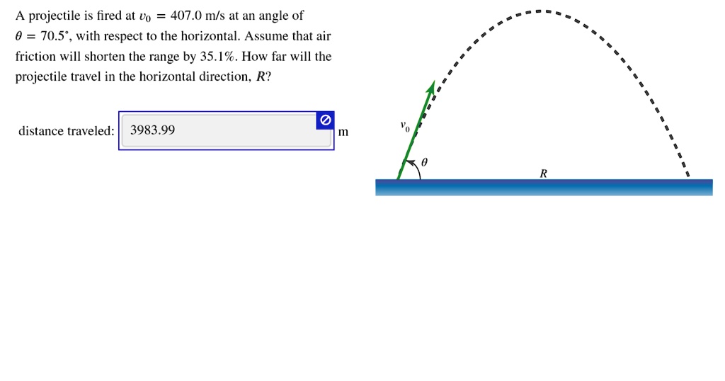 SOLVED: projectile is fired at Vo 407.0 m/s at an angle of 0 = 70.5" , with respect t0 the ...