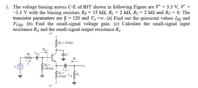 1. The voltage biasing across C-E of BJT shown in following Figure are V^+ = 3.3 V, V^- = -3.3 V ...