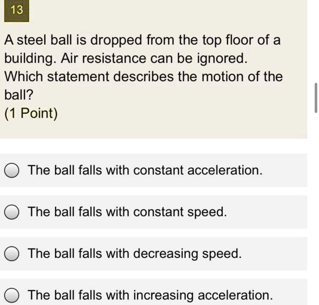 SOLVED: A steel ball is dropped from the top floor of a building. Air ...