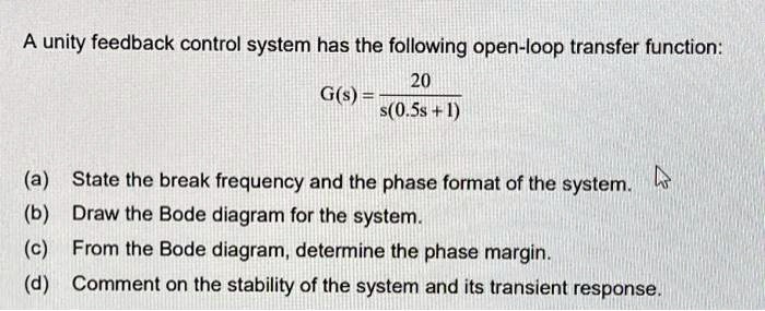 SOLVED: A unity feedback control system has the following open-loop transfer function 20 Gs s(0 ...