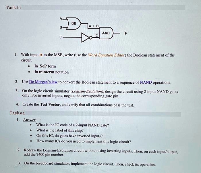 Task#1 A. OR B A+B AND F C C 1. With input A as the MSB, write (use the Word Equation Editor ...