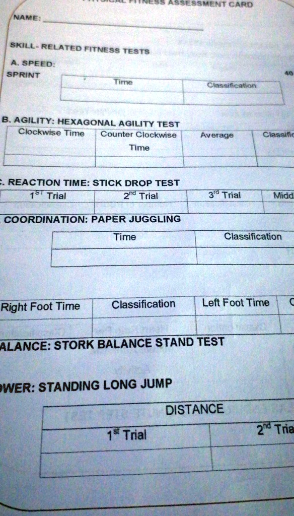 classifacation of juggling assessment card name skill related fitness ...