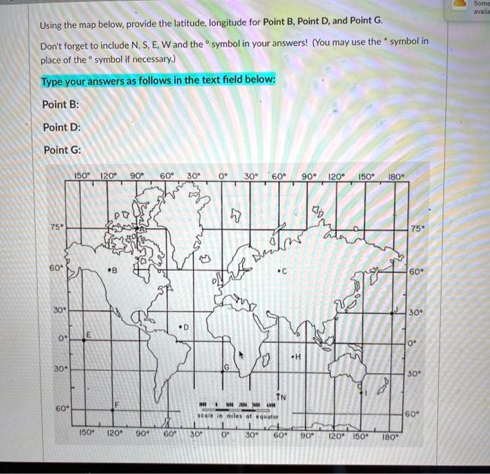 SOLVED: Using the map below, provide the latitude and longitude for ...