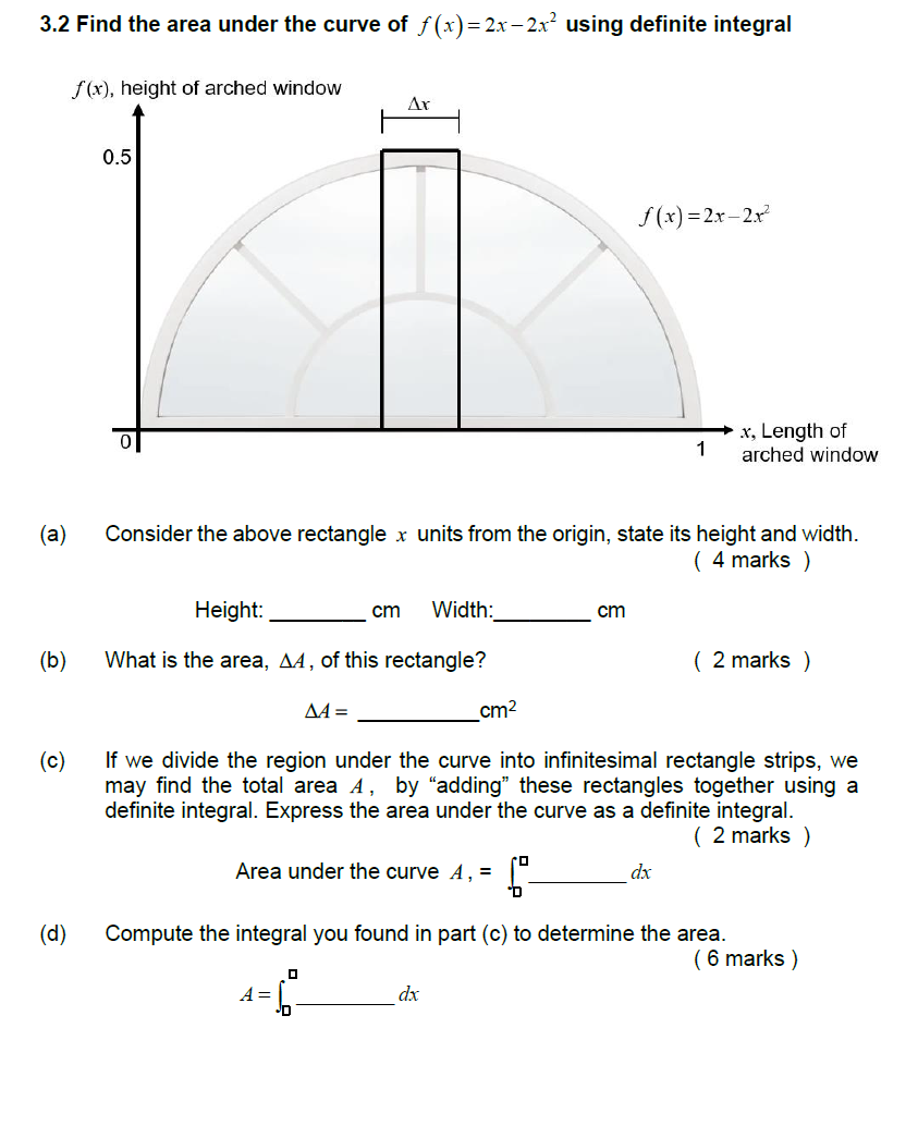 3.2 Find the area under the curve of f(x)=2 x-2 x^2 using definite ...