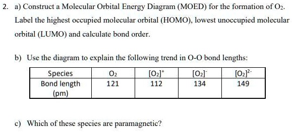 2. a) Construct a Molecular Orbital Energy Diagram (MOED) for the ...