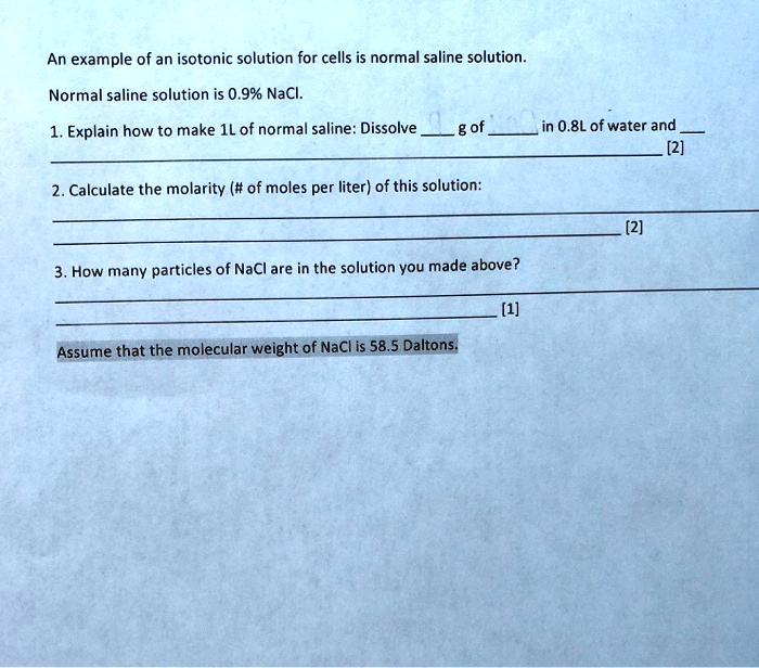an example of an isotonic solution for cells is normal saline solution ...