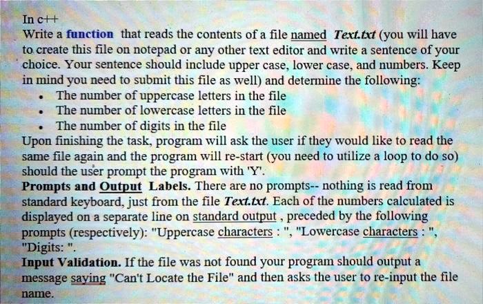 SOLVED: In C++, write a function that reads the contents of a file ...
