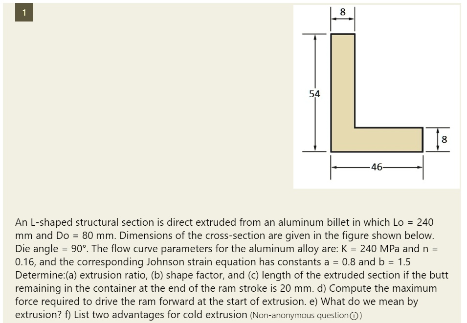 An L-shaped structural section is directly extruded from an aluminum ...