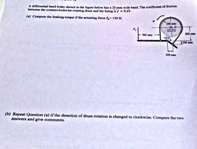 A differential band brake shown in the figure below has a 25-mm wide ...