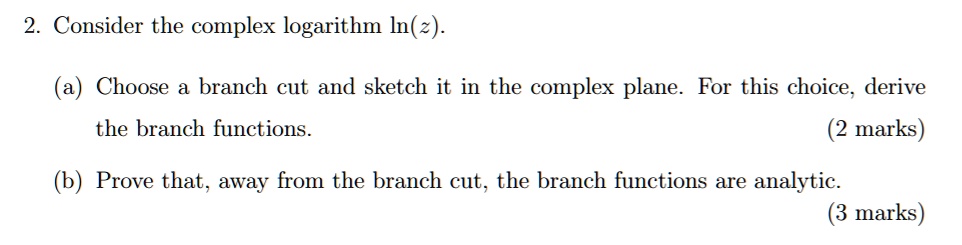 SOLVED: Consider the complex logarithm In(z). Choose a branch cut and sketch it in the complex ...