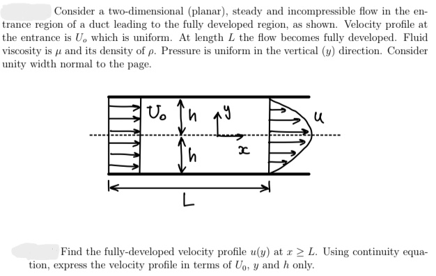 Consider a two-dimensional (planar), steady and incompressible flow in the entrance region of a ...