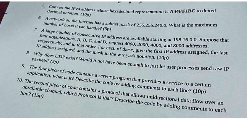 SOLVED: Convert the IPv4 address whose hexadecimal representation is A44FF1BC to dotted decimal ...
