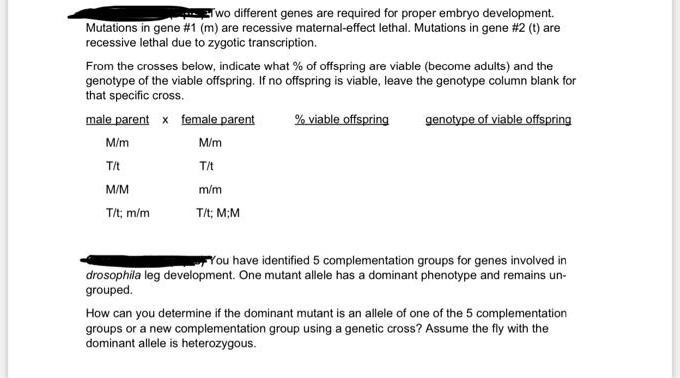 Wo different genes are required for proper embryo...
