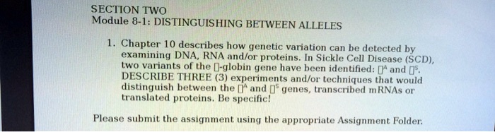 SOLVED:SECTION TWO Module 8-1: DISTINGUISHING BETWEEN ALLELES Chapter ...