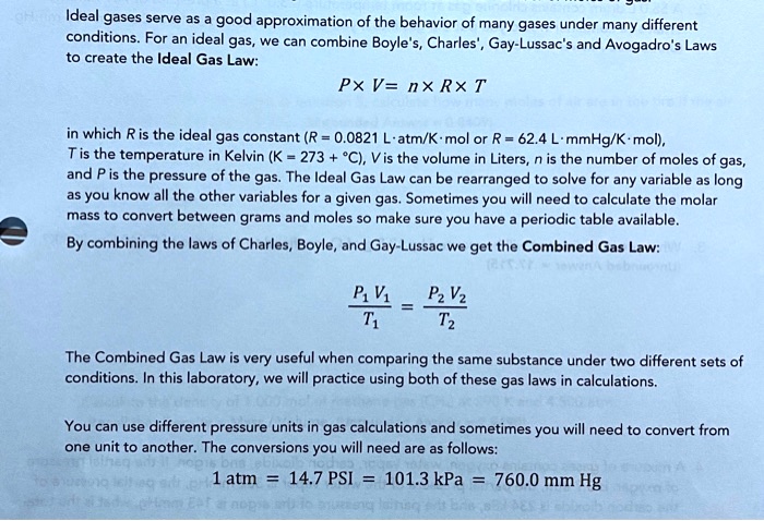 SOLVED: Ideal gases serve as good approximation of the behavior of many ...