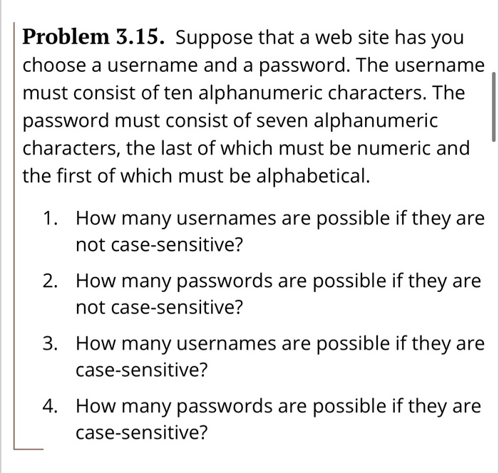 Problem 3 15 Suppose That A Web Site Has You Choose A Username And A