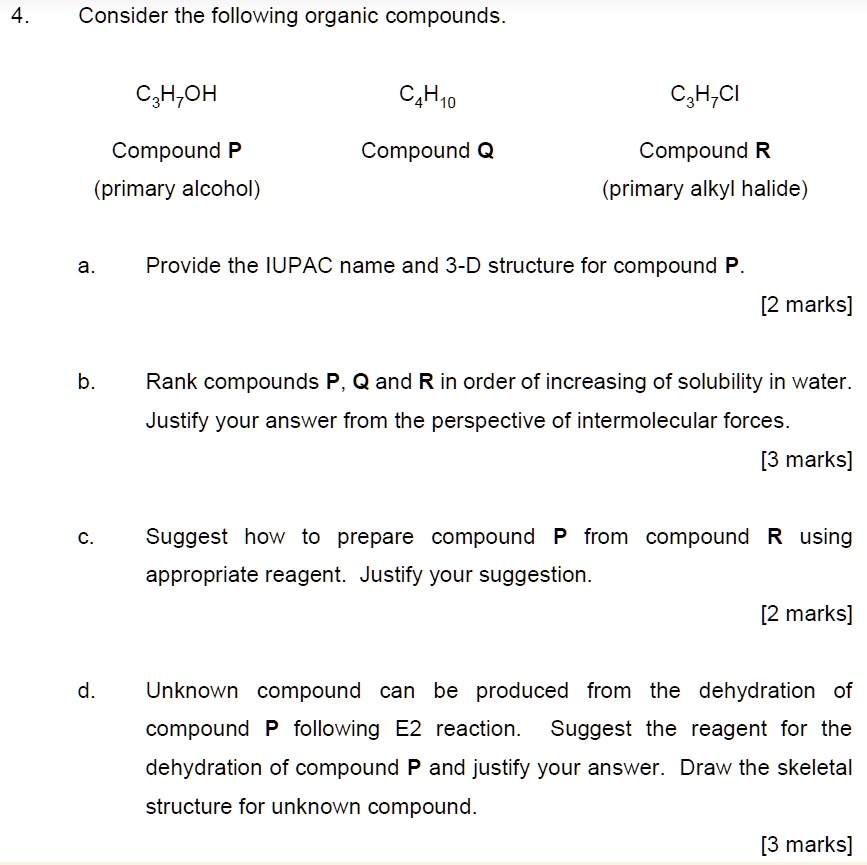 Consider the following organic compounds csh oh c4hto c3h cl...