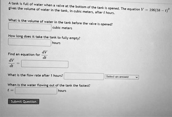 SOLVED: A tank is full of water when a valve at the bottom of the tank ...