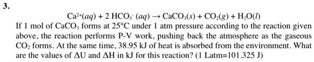 SOLVED: Ca2+ (aq) + 2 HCO3- (aq) â†’ CaCO3 (s) + CO2 (g) + H2O (l) 1 ...