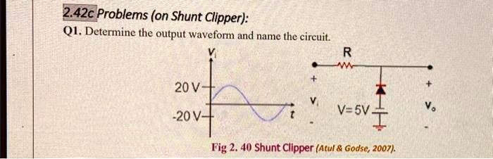 SOLVED: Texts: 2.42c Problems (on Shunt Clipper): Q1. Determine the output waveform and name the ...