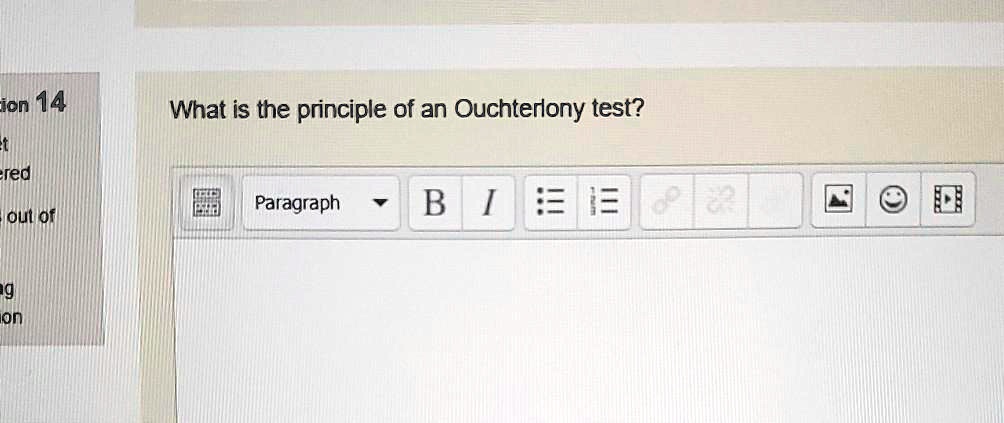 SOLVED: jon 14 What is the principle of an Ouchterlony test? Ted loul ...