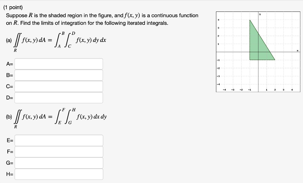 SOLVED: (1 point) Suppose R is the shaded region in the figure, and f(x,Y) is a continuous ...