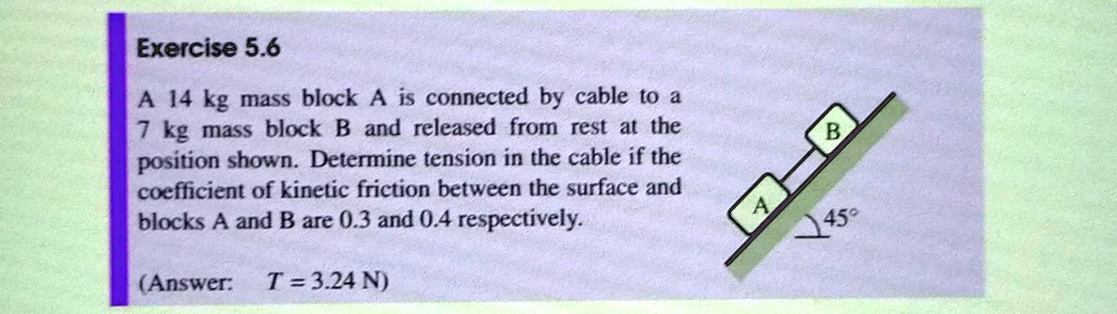 SOLVED: Exercise5.6 A 14 kg mass block A is connected by cable to a 7 ...