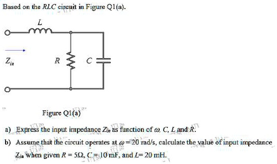 Based on the RLC circuit in Figure Q1(a). L Zin R C Figure Q1(a) a) Express the input impedance ...