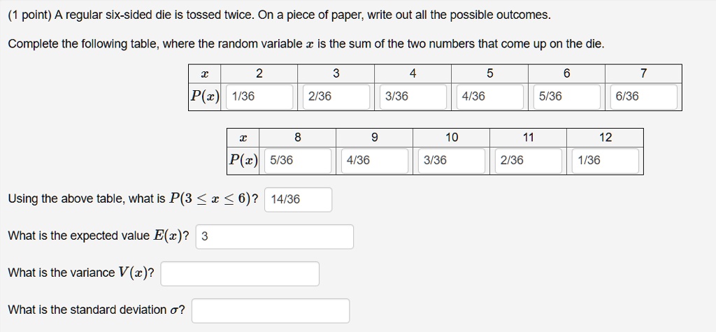 point a regular six sided die is tossed twice on a piece of paper write ...