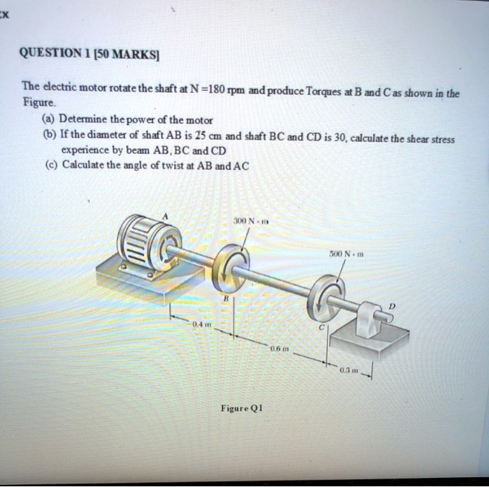 The electric motor rotates the shaft at N=180 rpm and produces torques ...