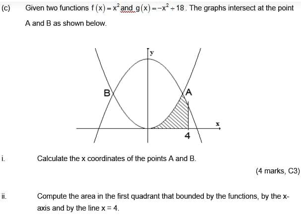 SOLVED: Given two functions f(x) = x and g(x) = -x^2. The graphs intersect at the points A and B ...