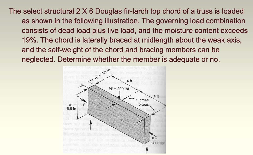SOLVED: The selected structural 2 X 6 Douglas fir-larch top chord of a ...