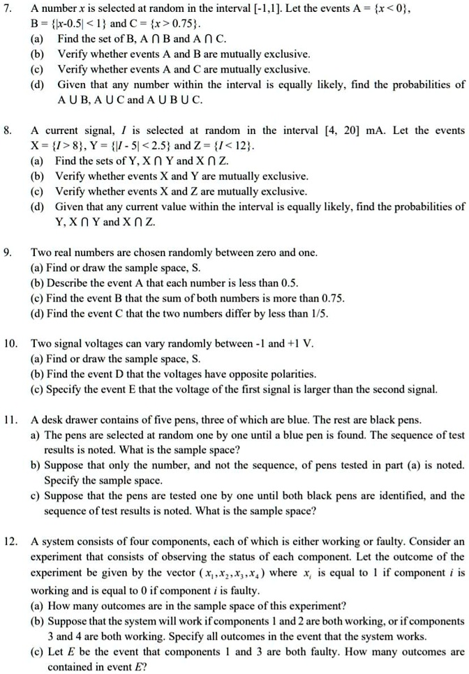 SOLVED: A number x is selected at random in the interval [-1,l]: Let the events A x