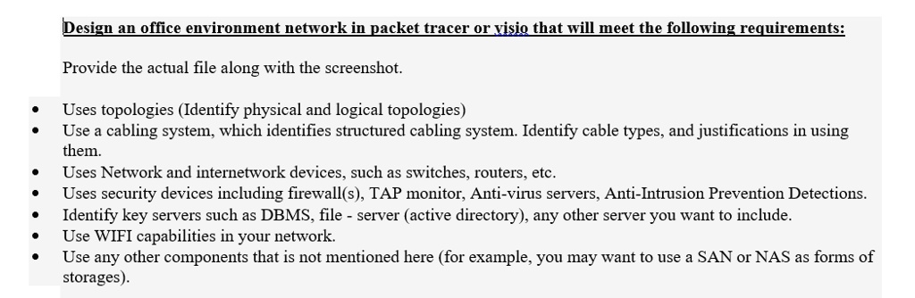Design an office environment network in packet tracer or...