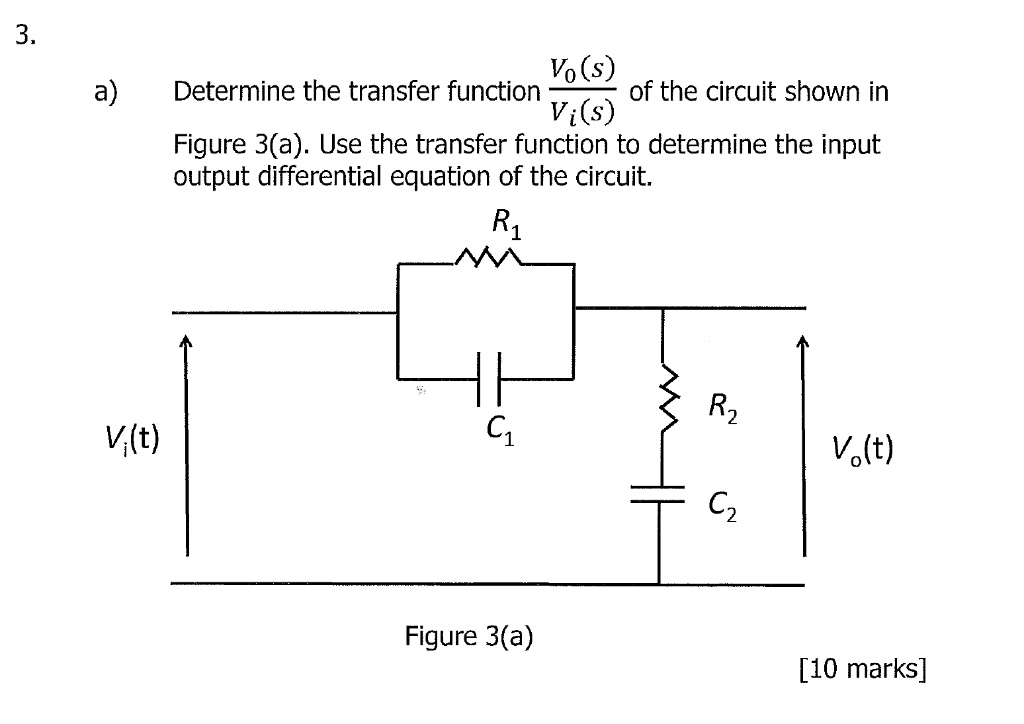 3. a) Determine the transfer function (Vo(s))/(Vi(s)) of the circuit ...