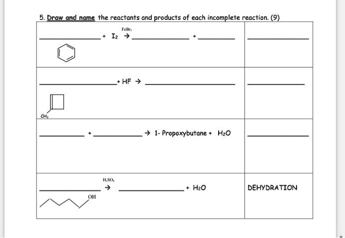 SOLVED: Draand nane the reactants and products ofeach incomplete ... SOLVED: Draand nane the reactants and products ofeach incomplete ...