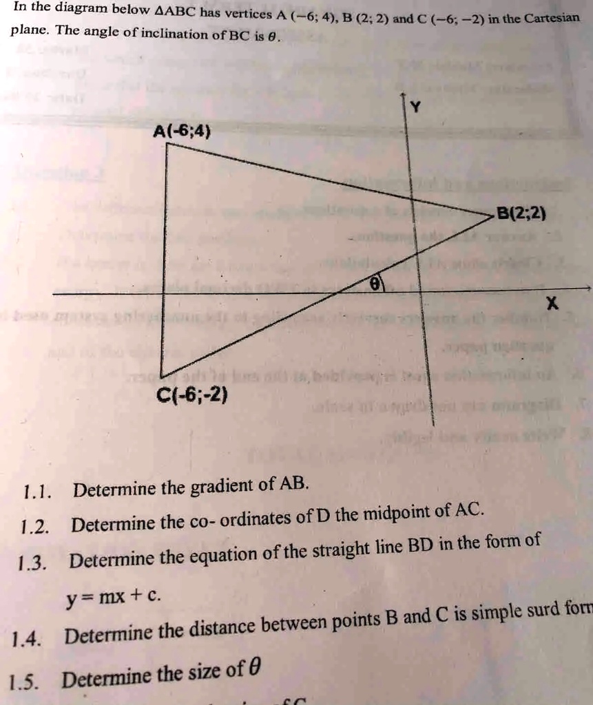 SOLVED: In the diagram below, triangle ABC has vertices A (-6, 4), B (2, 2), and C (-6, -2) in ...