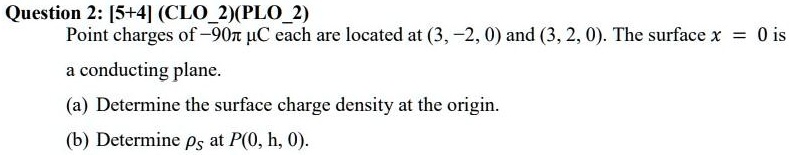 SOLVED: Question 2: [5+4] CLO2 PLO2 Point charges of -90 nC each are located at (3, -2, 0) and ...