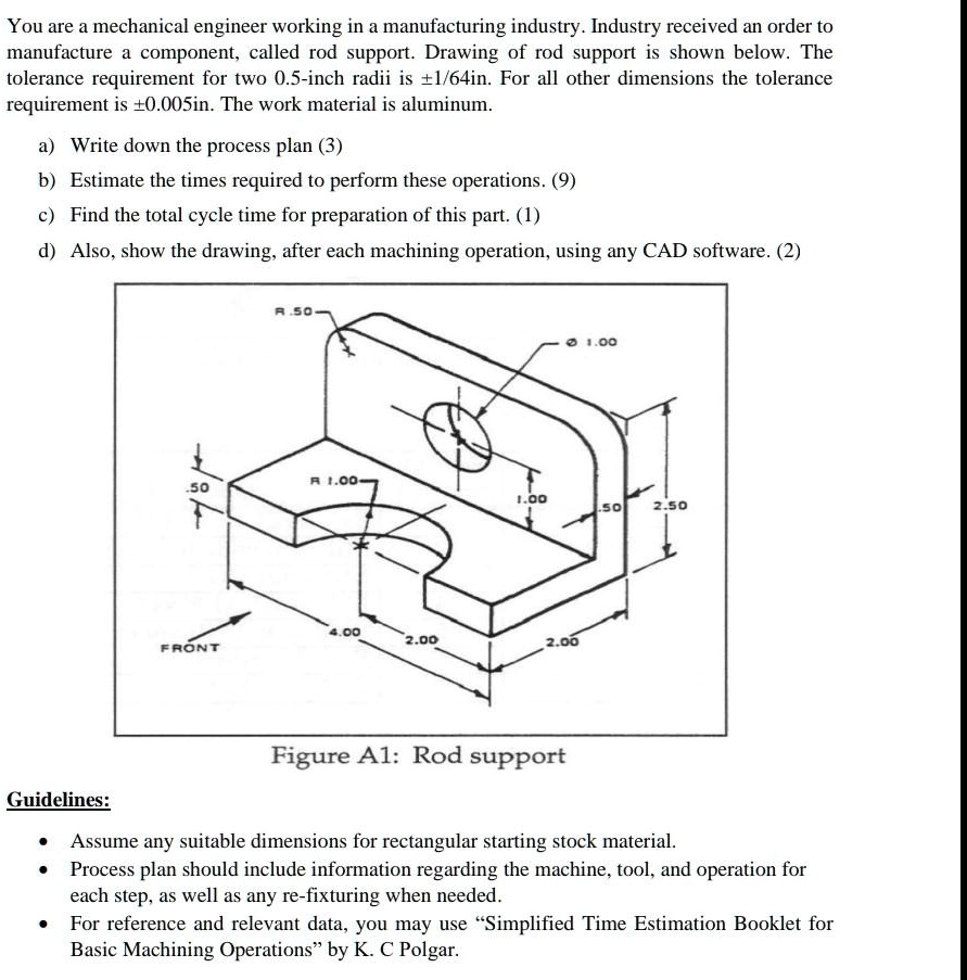 SOLVED: You are a mechanical engineer working in a manufacturing ...