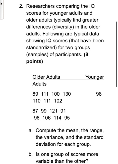 SOLVED: Researchers comparing the IQ scores for younger adults and ...