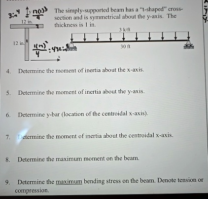 3 in 12 in the simply supported beam has a t shaped cross section and is symmetrical about the y ...