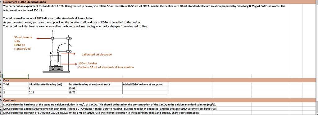 SOLVED: Experiment: EDTA Standardization You carry out an experiment to standardize EDTA. Using ...