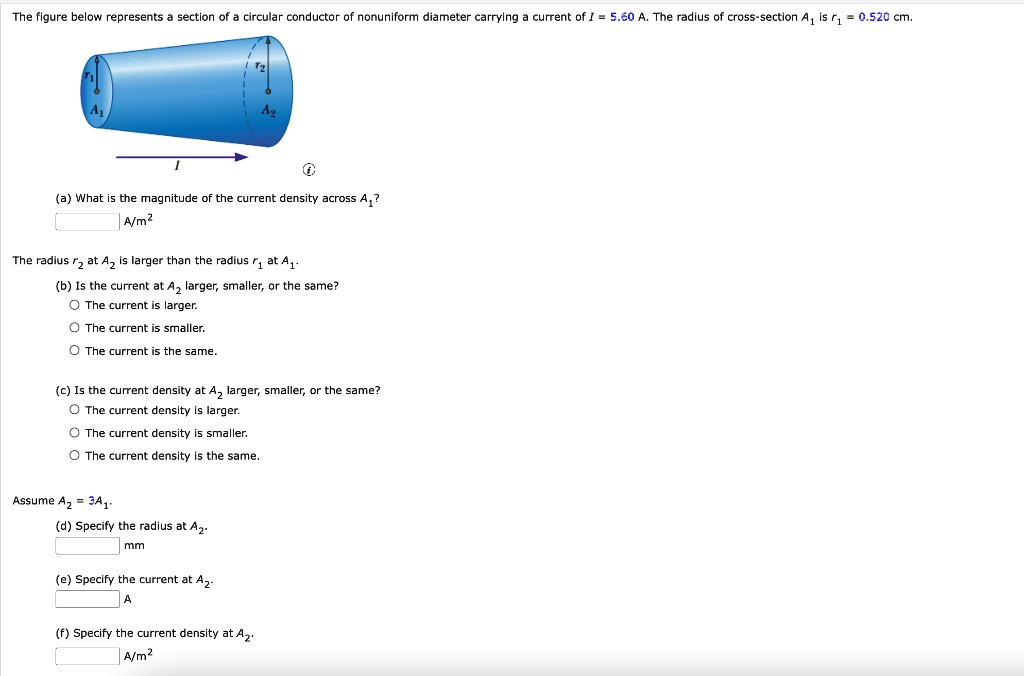 SOLVED: The figure below represents a section of a circular conductor of nonuniform diameter ...