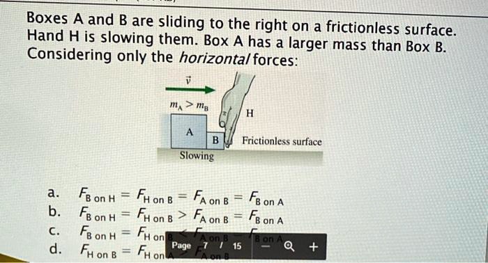 boxes a and b are sliding to the right on a frictionless surface hand h ...